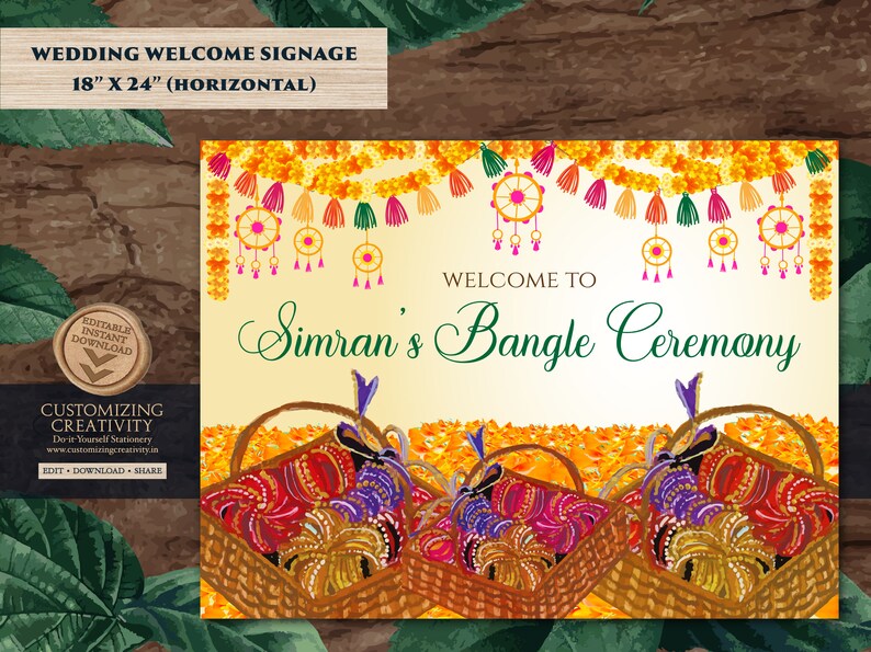 Bangle Ceremony Welcome Signs Choora Signs Bangle Ceremony - Etsy
