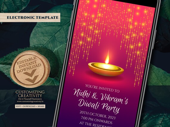 Happy Diwali Invite as Indian Diwali Invite Diwali - Etsy