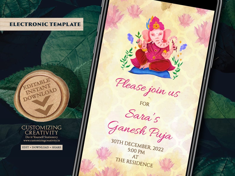 Ganesha Invites as Ganesh Puja Invites Ganesha Cards as - Etsy