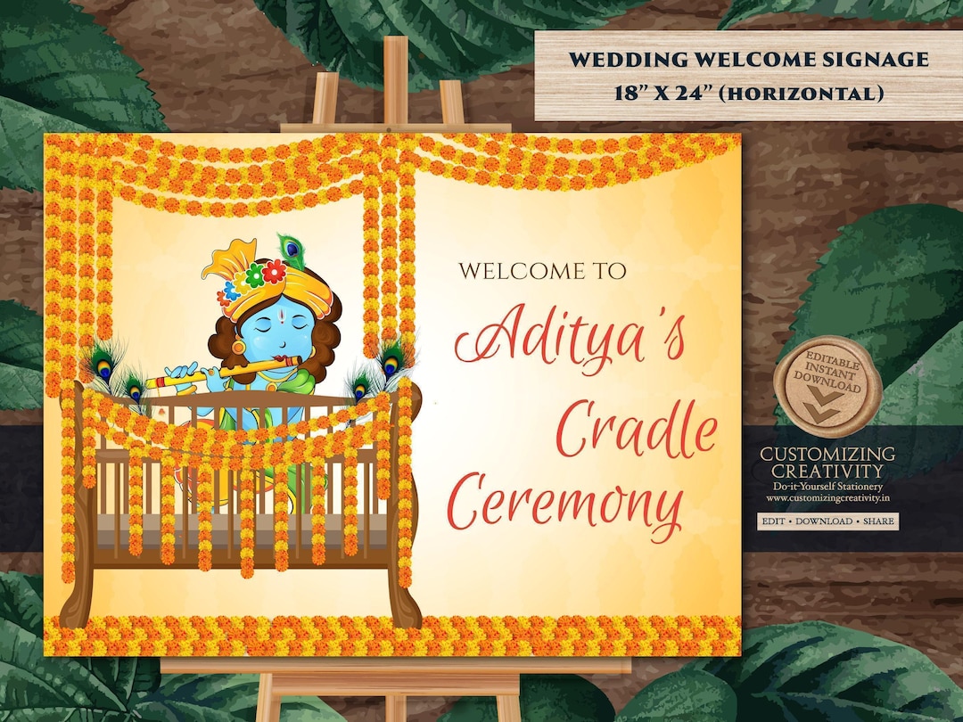 Indian Baby Naming Ceremony Welcome Sign: Cradle Decor (digital ...