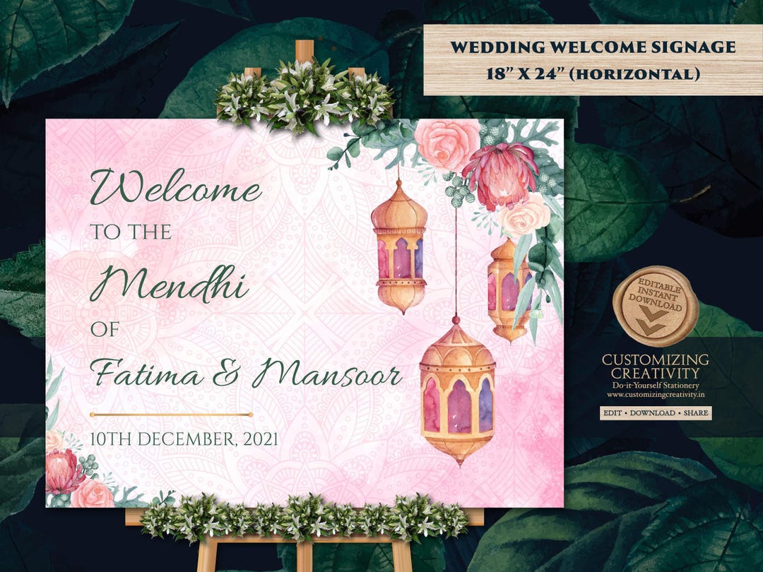 Moroccan Lantern Mehndi Welcome Sign: Indian Wedding Decor (digital ...