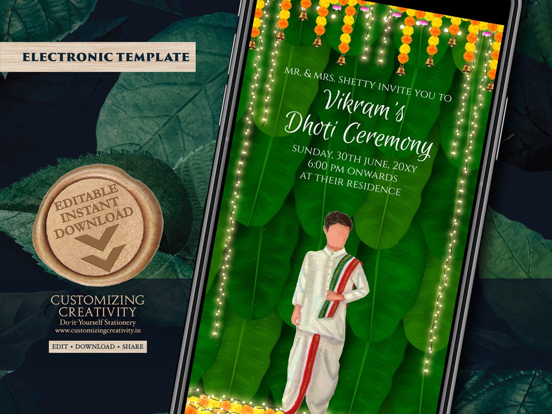 Buy Dhoti Function Invitation Dhoti Ceremony Invite Boy, Dhoti ...