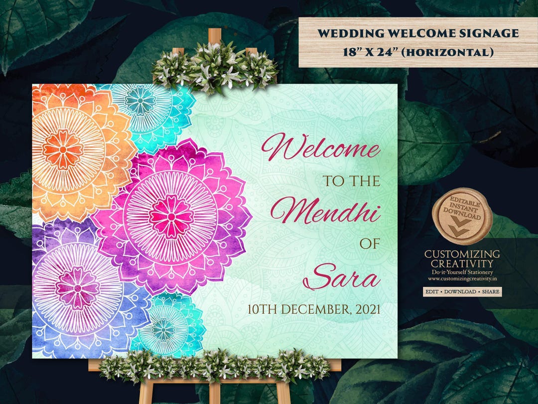 Mandala Mehndi Welcome Sign: Indian Wedding Decor (digital Download) - Etsy