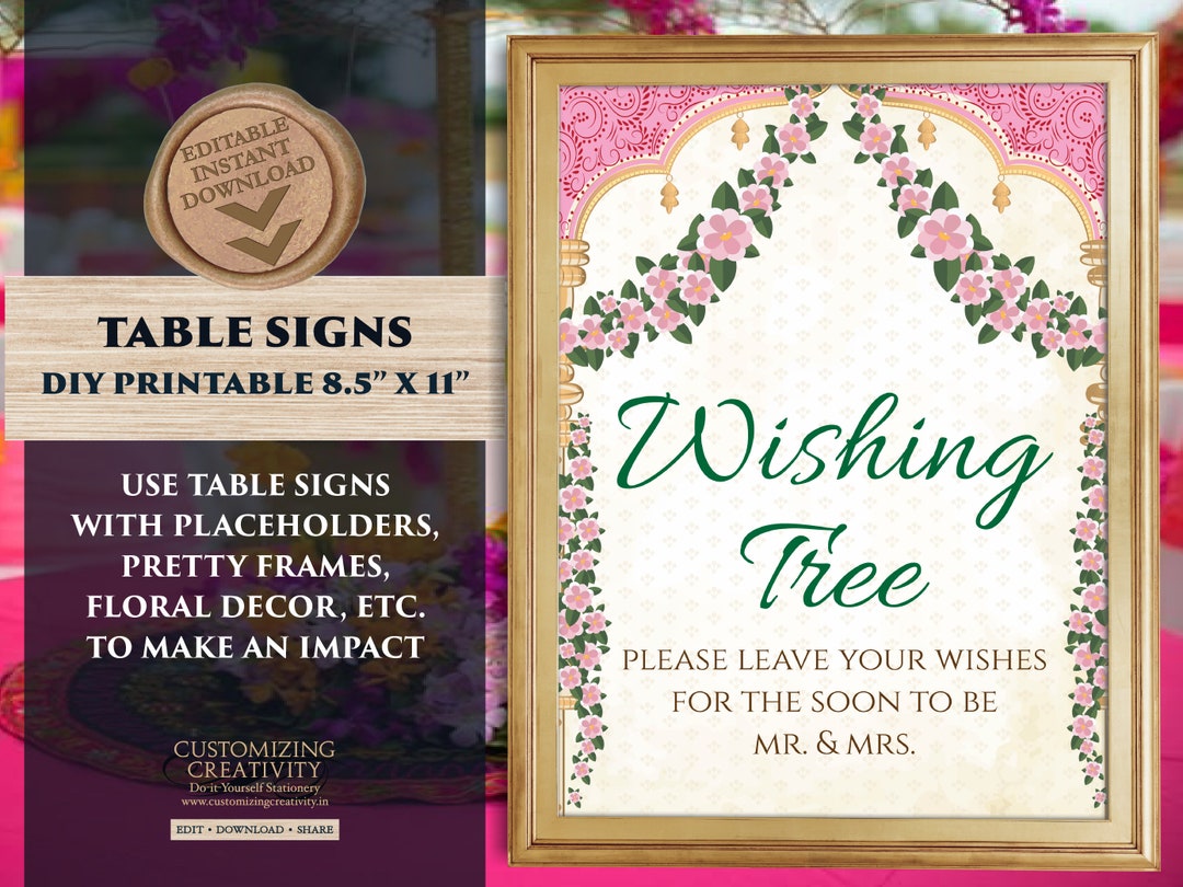 Wishing Tree Sign Desi Wedding Decor Table Sign, Indian Table Sign Desi ...