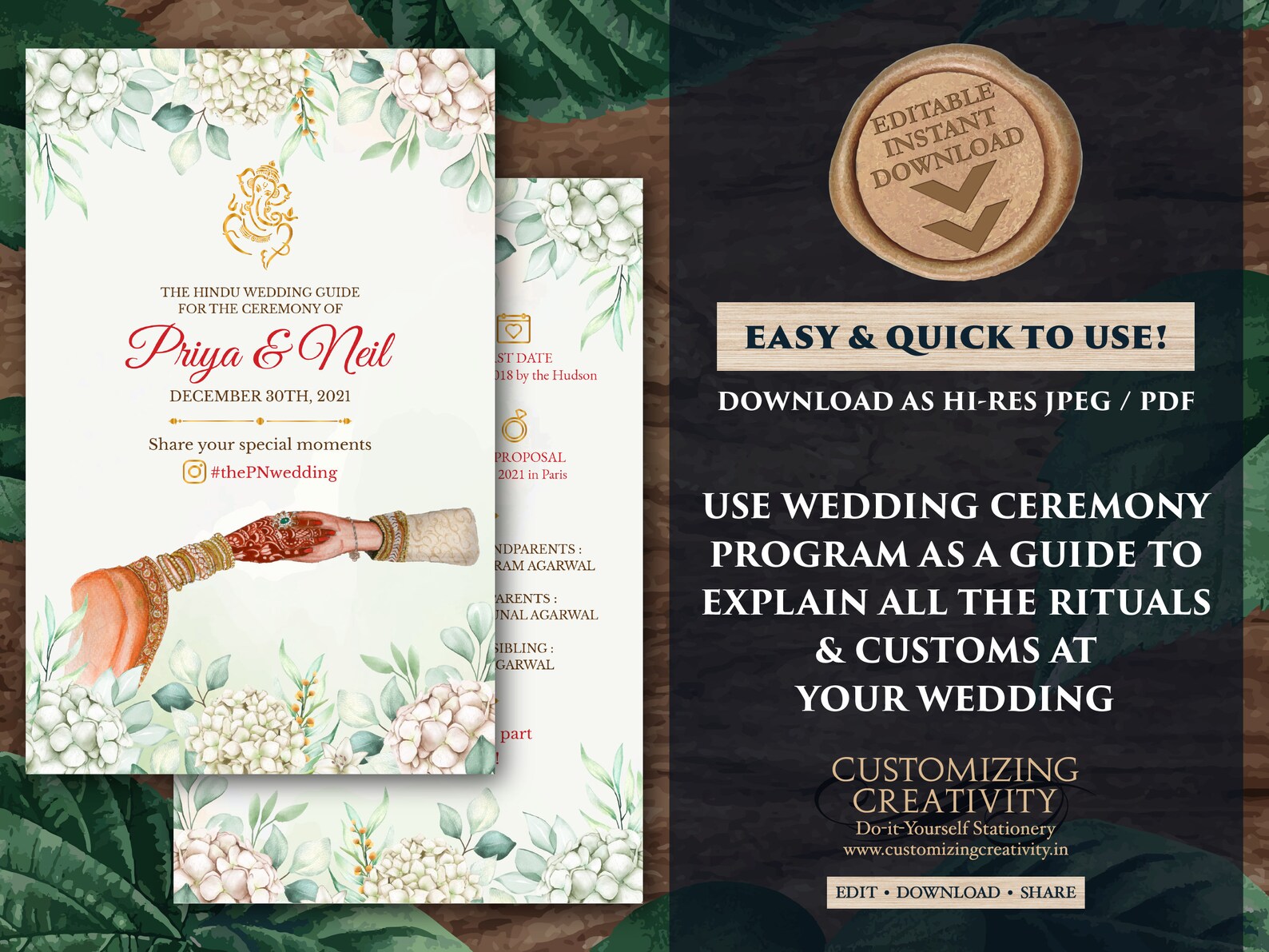 Hindu Wedding Program as Hindu Wedding Guide Indian Wedding - Etsy