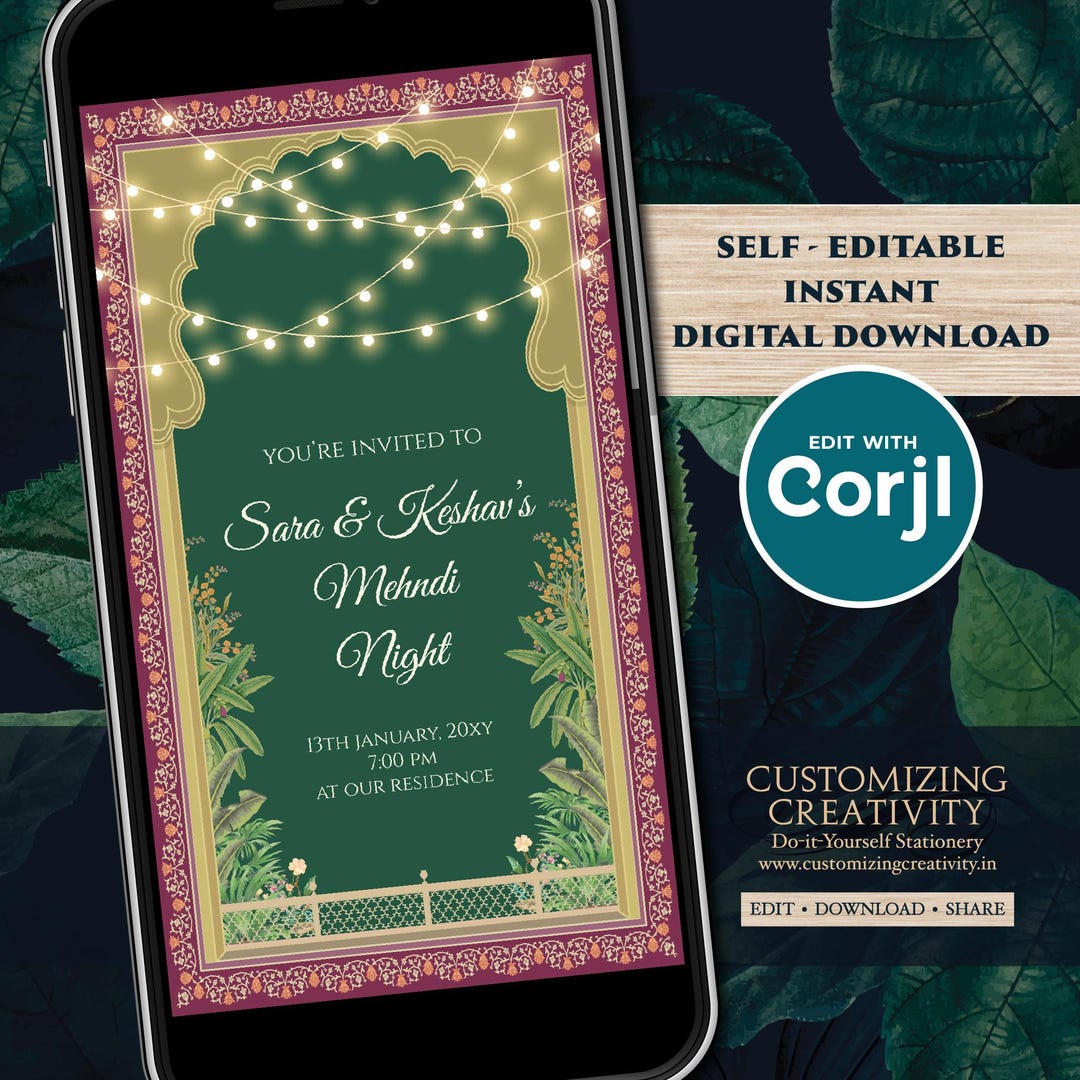 Digital Mehndi Invitation Mehendi Invite, Mehndi Invitations Digital ...