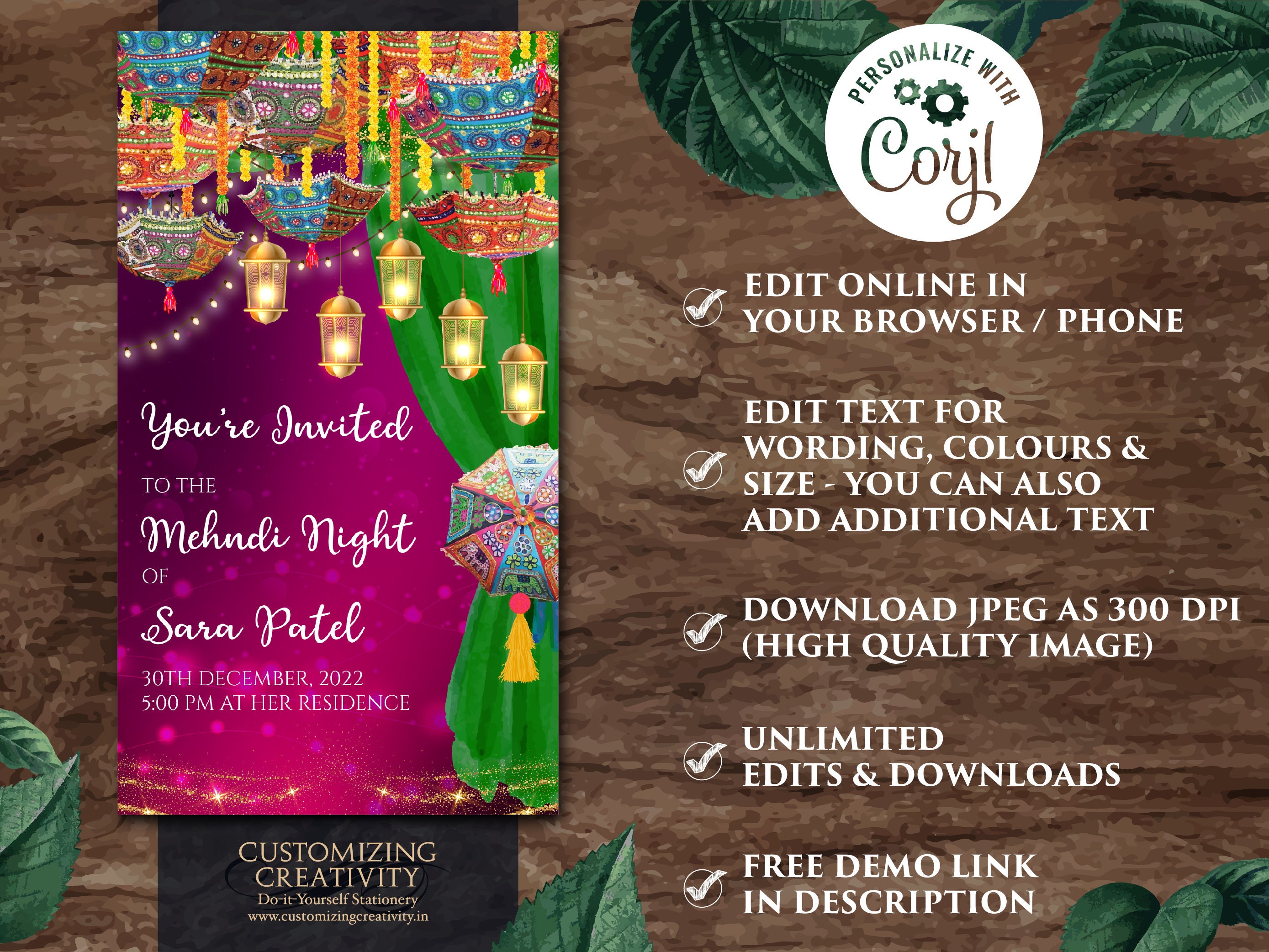 Dholki Invites as Dholki Invitation Digital Mehndi Invite as | Etsy UK