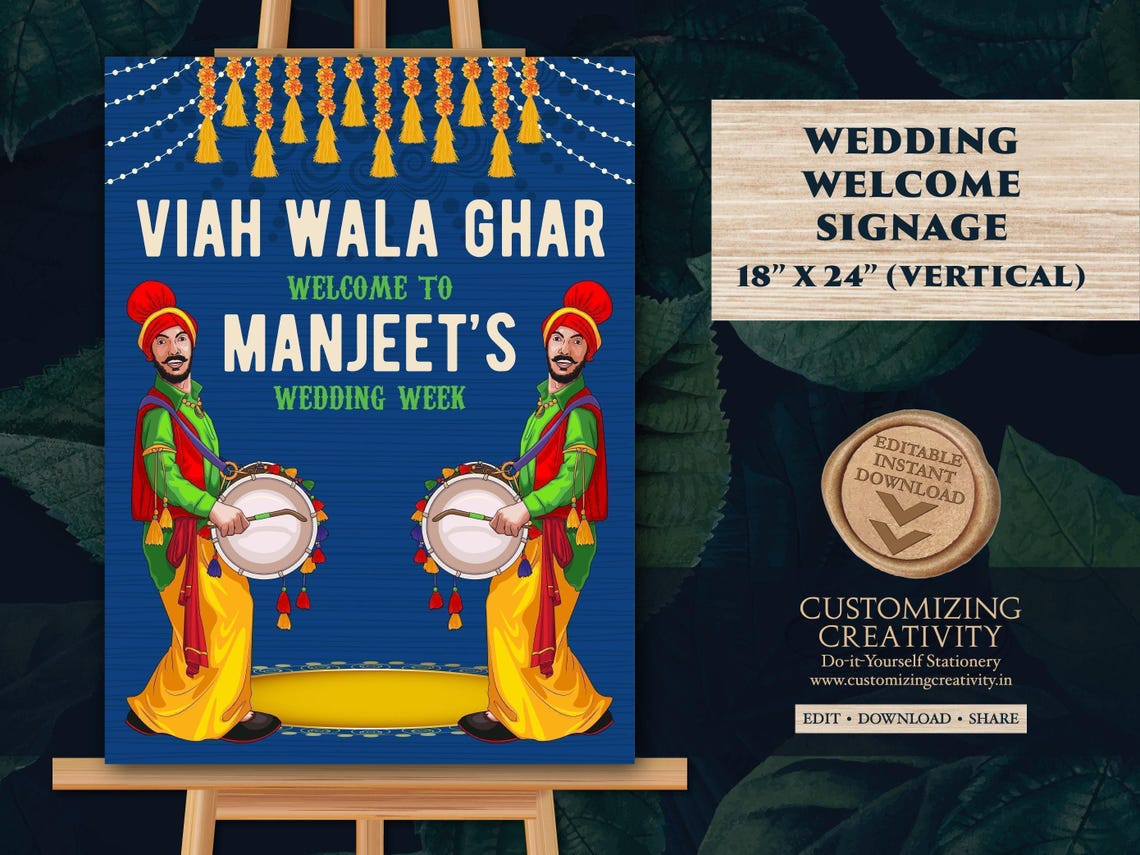 Punjabi Wedding Welcome Sign: Viah Wala Ghar (digital Download) - Etsy