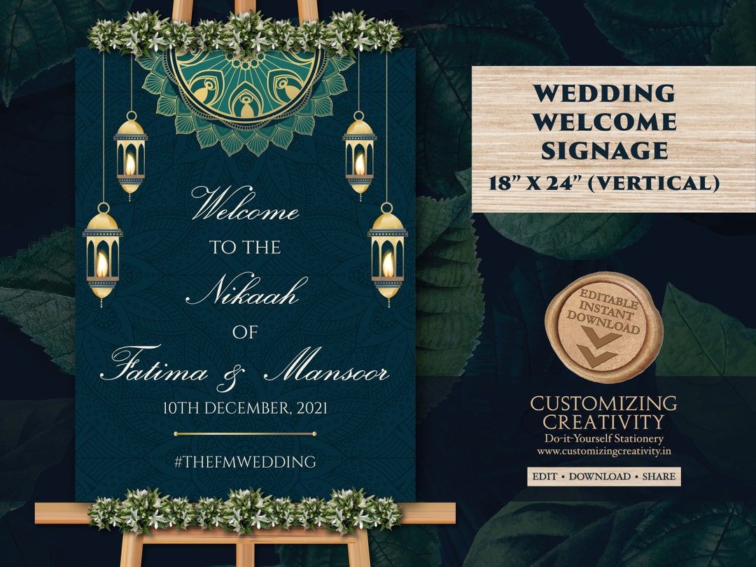 Muslim Wedding Welcome Sign Navy Blue as Mehndi Welcome Sign, Jewel ...