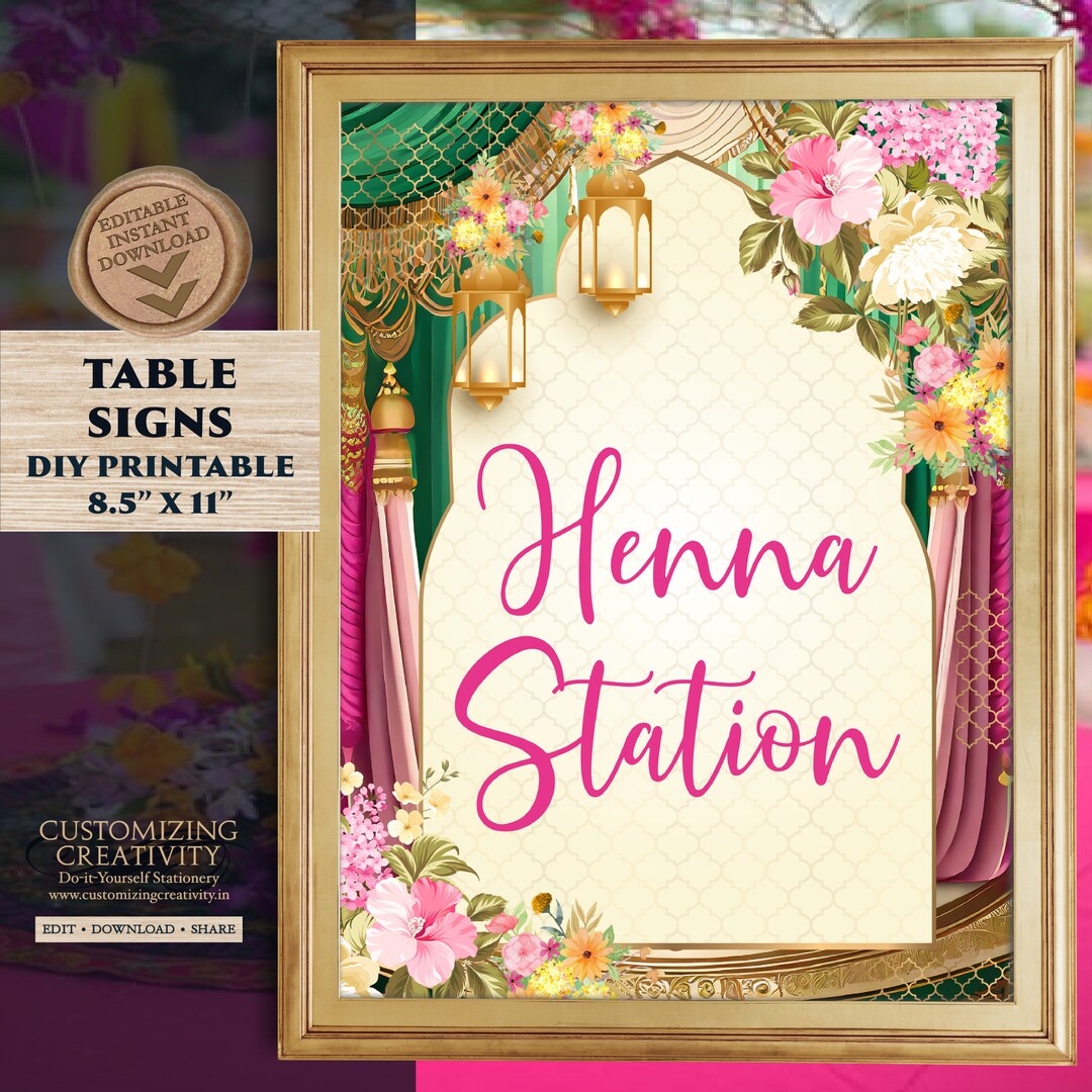 Mehndi Decor Henna Station Sign, Mehendi Station Sign & Mehndi Station ...