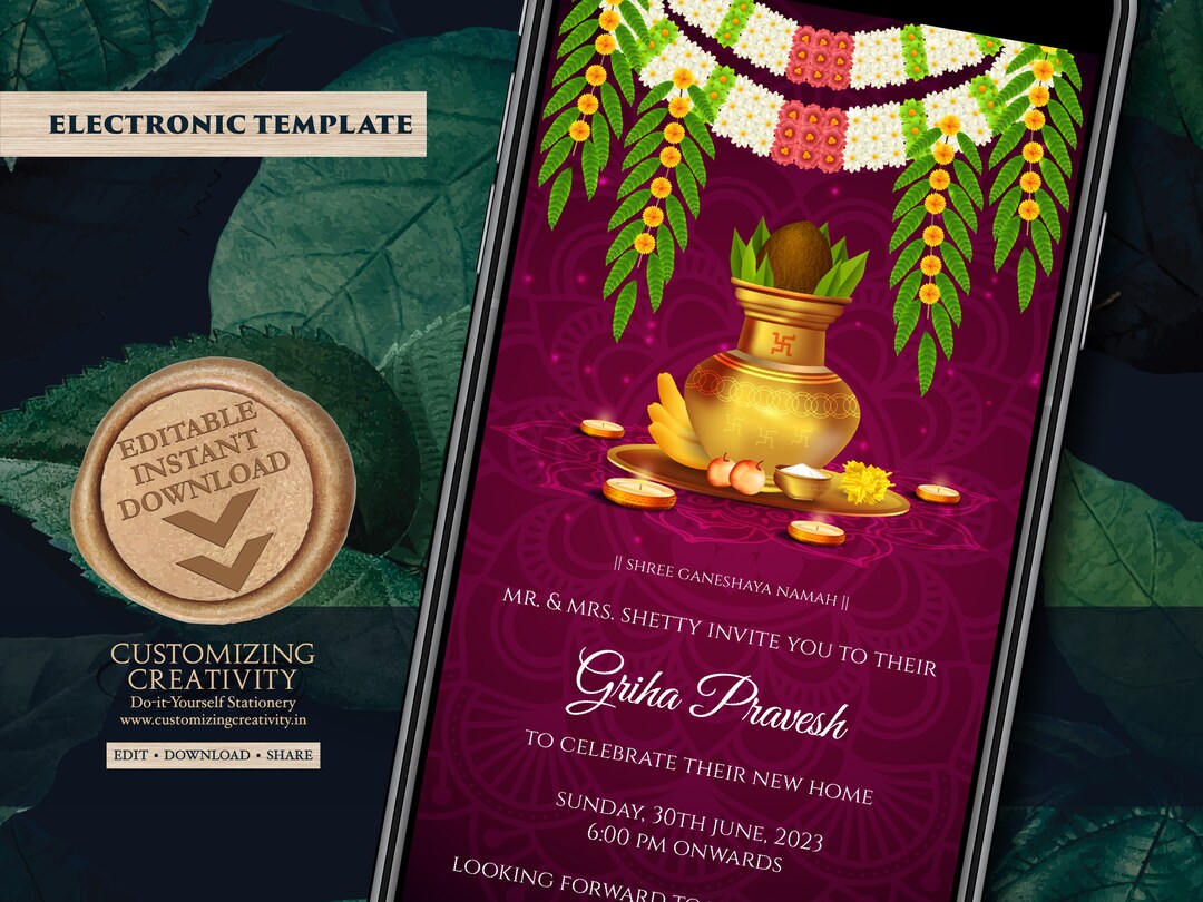 Digital Gruhapravesam Invite & Grihapravesh Invites, Indian Pooja ...