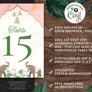 Elephant Table Numbers Indian & Elephant Table Cards Pink, Hindu Table ...
