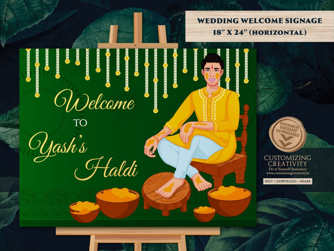 Groom Haldi Welcome Signs Boy Haldi Poster, Welcome Haldi Sign Boy as ...