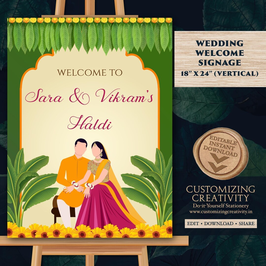 Haldi Welcome Sign & Haldi Decor as Haldi Posters, Pithi Welcome Board ...