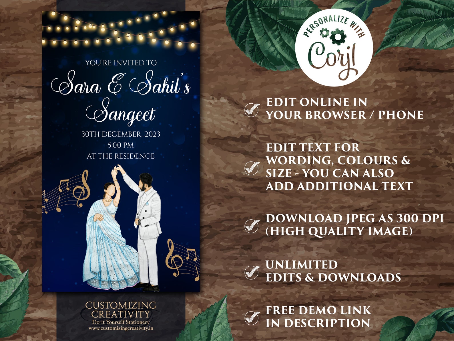 Wedding Sangeet Card as Sangeet Invites Indian Invitations as - Etsy