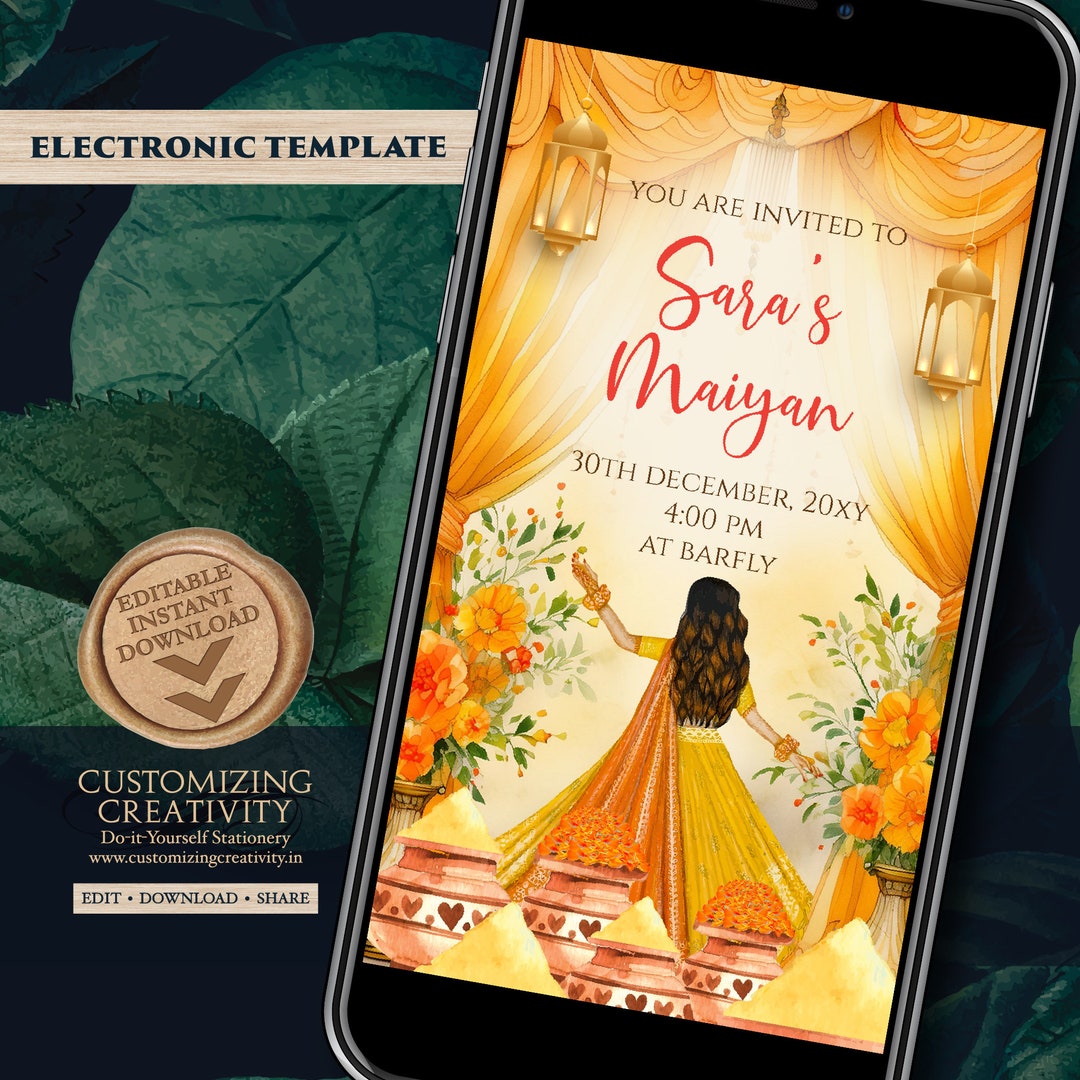 Pithi Invitations Maiyan Invitations, Haldi Invites Digital Haldi ...