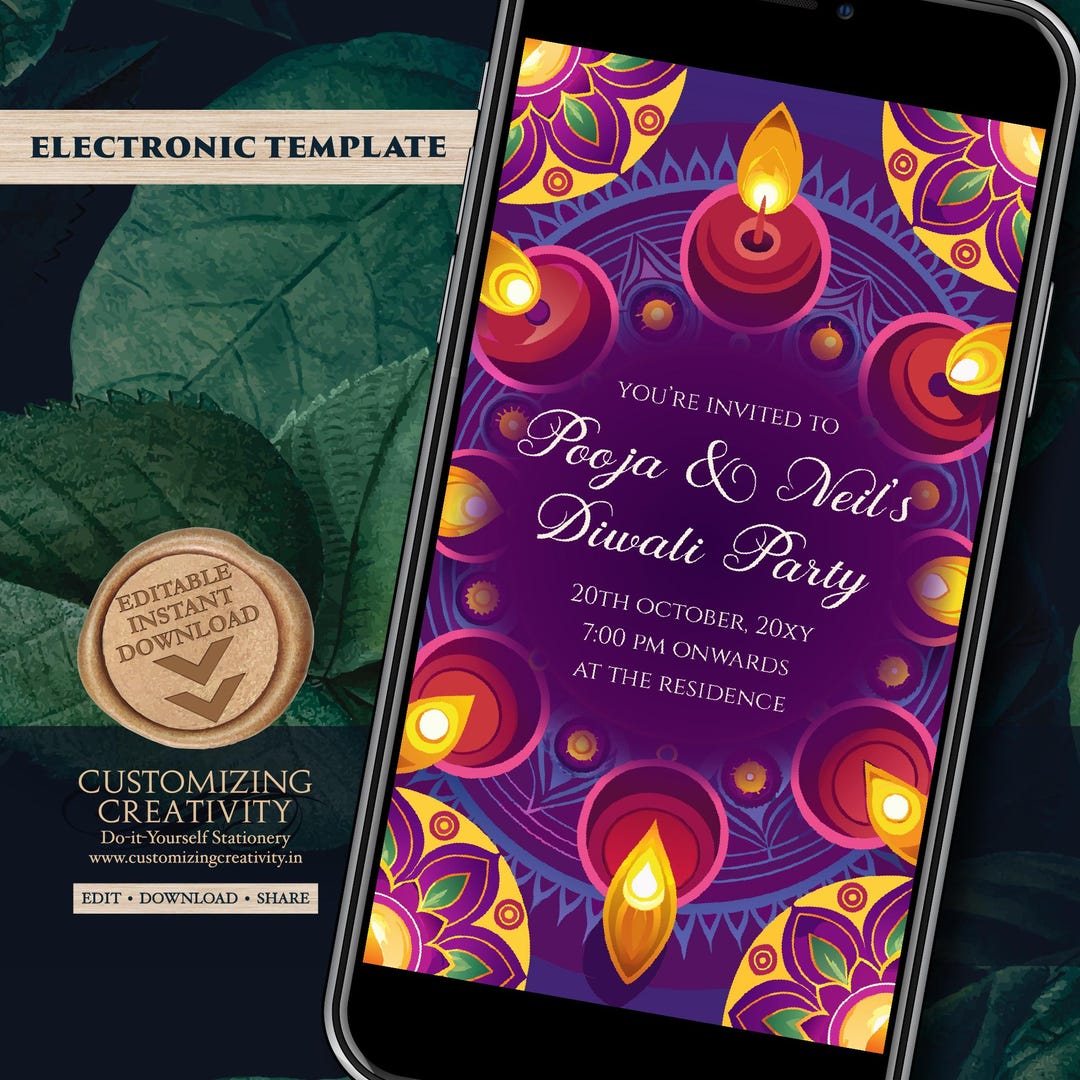 Diwali Party Invite Digital Diwali Invitations, Diwali Party Invitation ...