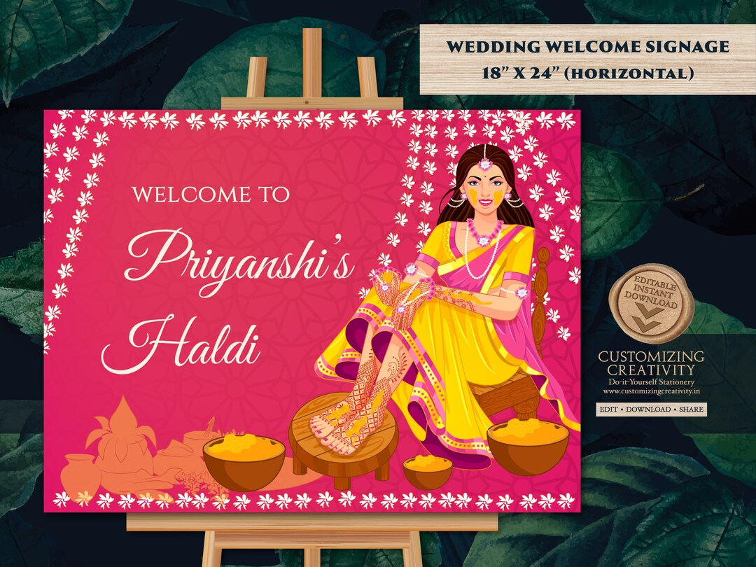 Gaye Holud Welcome Sign Haldi Decor, Haldi Welcome Sign & Pithi Welcome ...