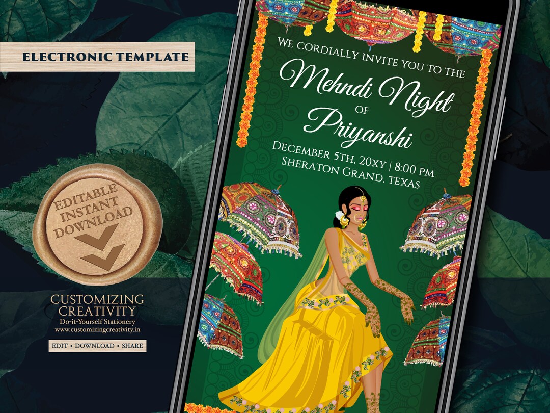 Digital Mehndi Invite & Mehndi Invitation, Mendhi Night Invitation ...