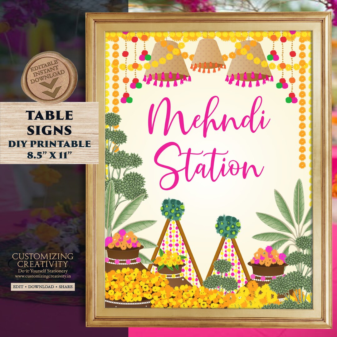 Mehndi Decor Mehendi Station Sign & Mehndi Station Sign, Dholki ...