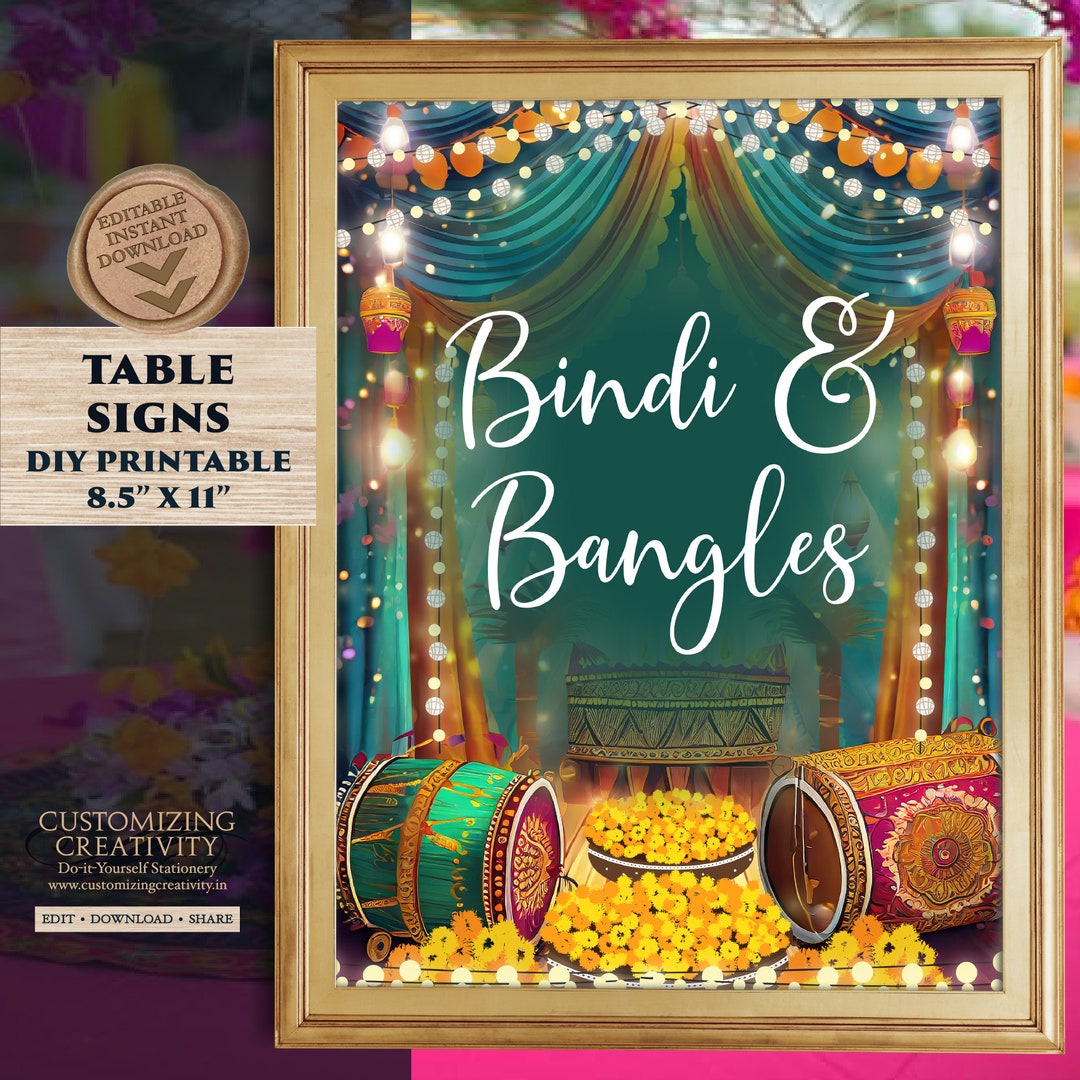 Bindi Bar Signs Mehndi Decor, Bangle Station Signs as Indian Wedding ...