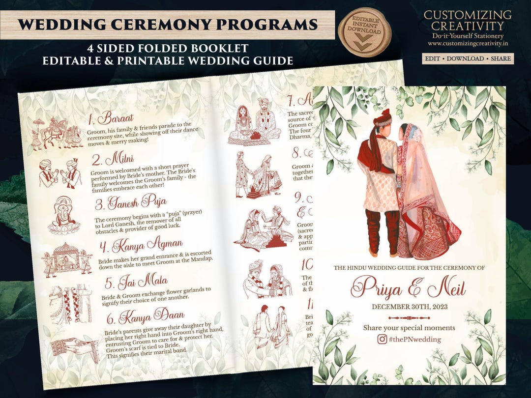Indian Wedding Program Template: Hindu Ceremony Guide (digital Download ...