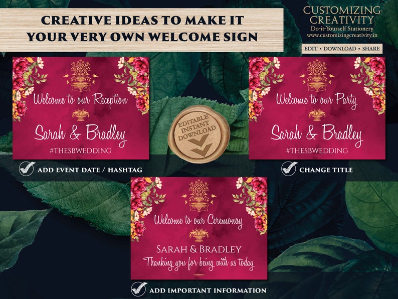 Maroon Welcome Signs as Jewel Tone Signages Maroon Wedding | Etsy