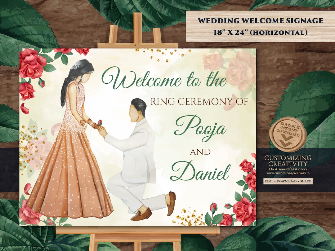 Welcome to Our Engagement Sign & Indian Ring Ceremony Easel Signage ...