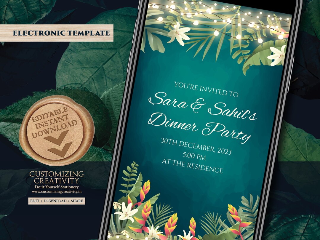 Indian Party Invites & Wedding Dinner Invite, Cocktail Party Invite as ...