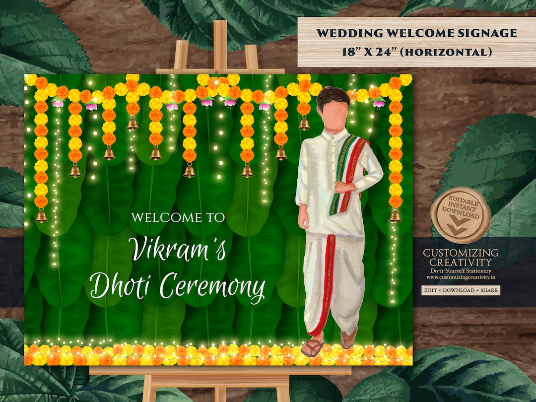 Dhoti Ceremony Sign & Dhoti Function Welcome Sign, Pancha Kattu Sign as ...