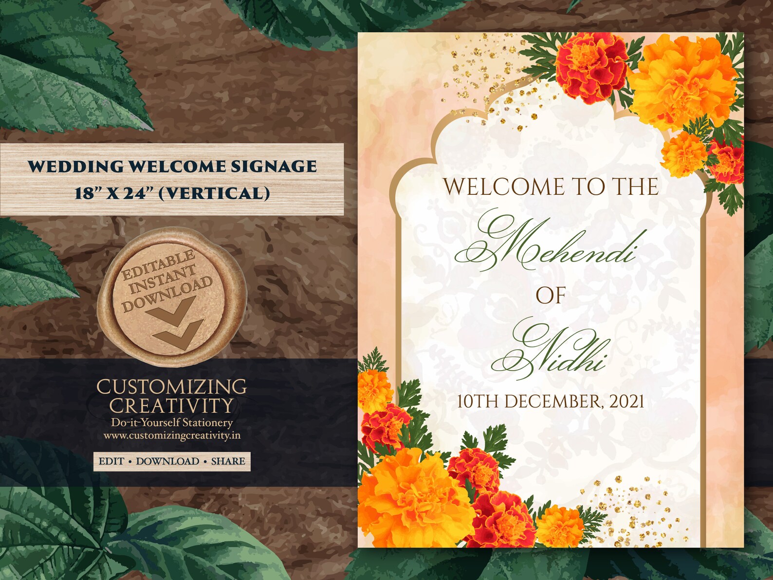 Marigold Welcome Signs for Indian Welcome Sign, Mehndi Signs for Indian ...