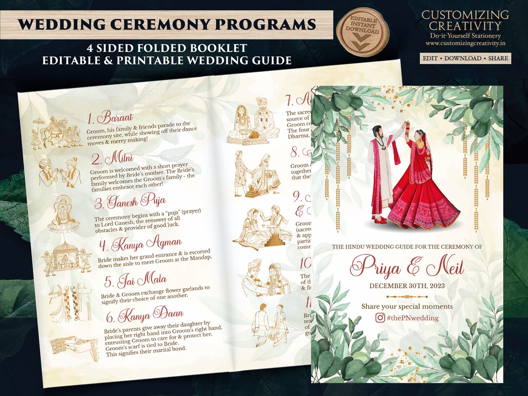 Hindu Wedding Program Guide & Indian Wedding Program Template, Indian ...