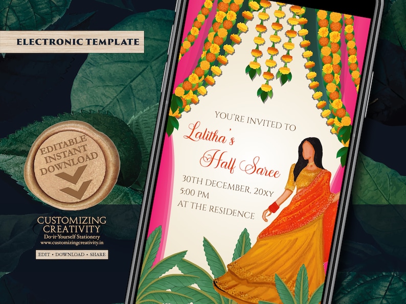 Half Saree Invitation & Saree Ceremony Card Indian Half Sari - Etsy