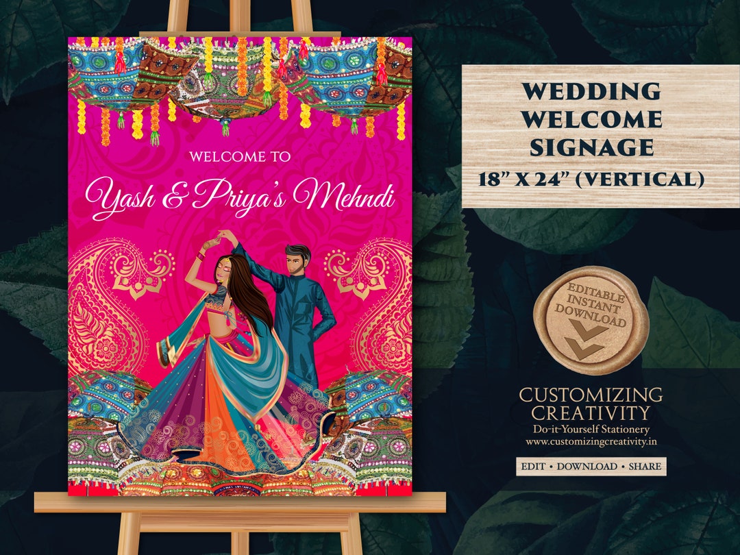 Mehendi Welcome Sign & Mehndi Decor, Mendhi Poster as Mehndi Decor ...