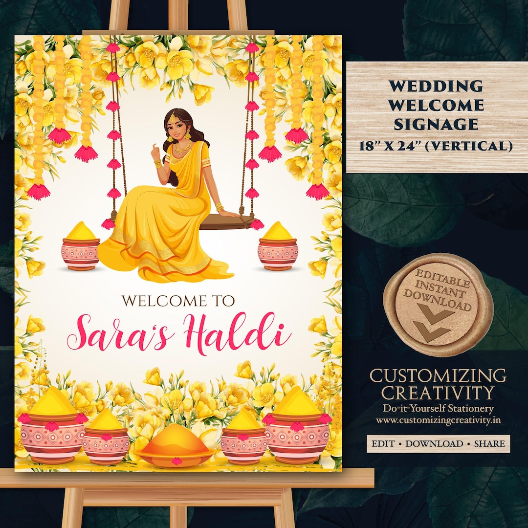 Haldi Welcome Sign Pithi Signs & Haldi Decor, Haldi Posters as Haldi ...