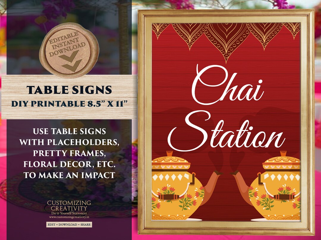 Indian Tea Stall Signs Chai Station Signs, Indian Chai Table Sign ...