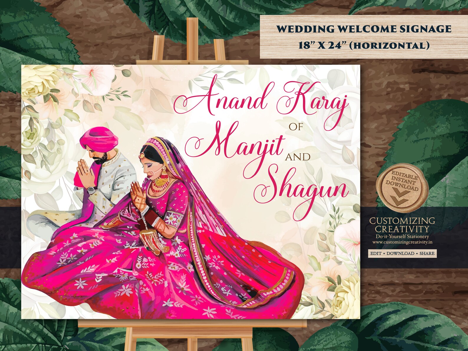 Sikh Wedding Signs & Punjabi Wedding Signs Anand Karaj Signs | Etsy