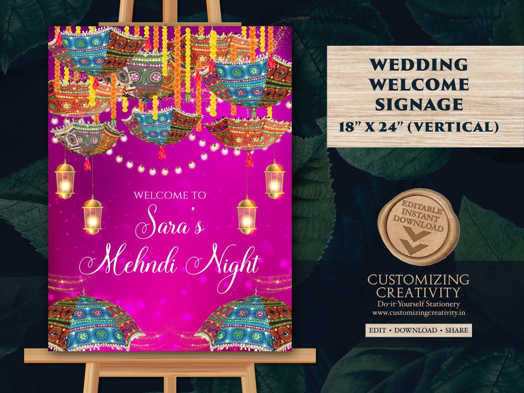 Mehndi Welcome Sign Decor Mehndi Sign, Dholki Welcome Sign & Mehendi ...