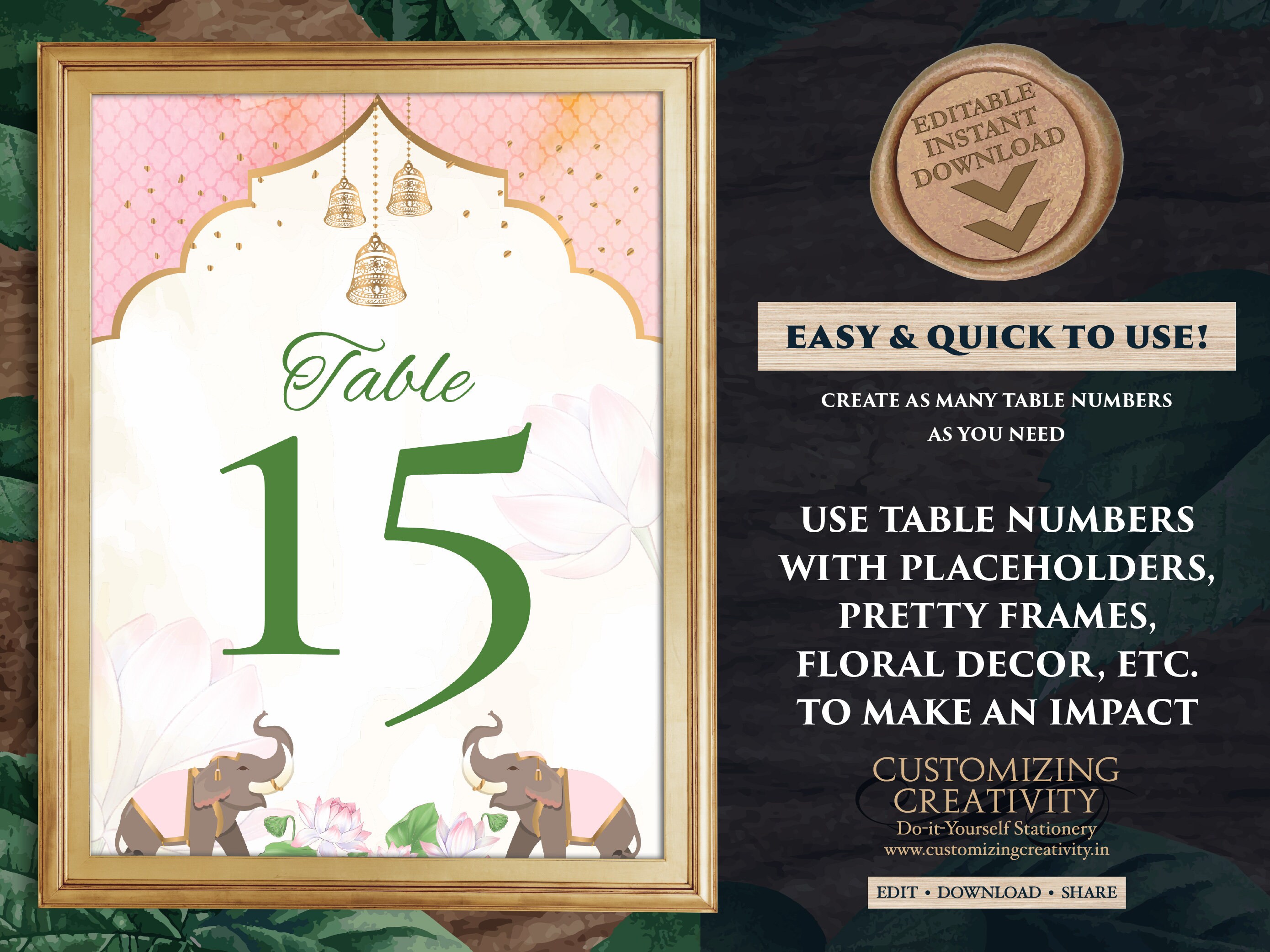 Elephant Table Numbers Indian & Elephant Table cards Pink | Etsy