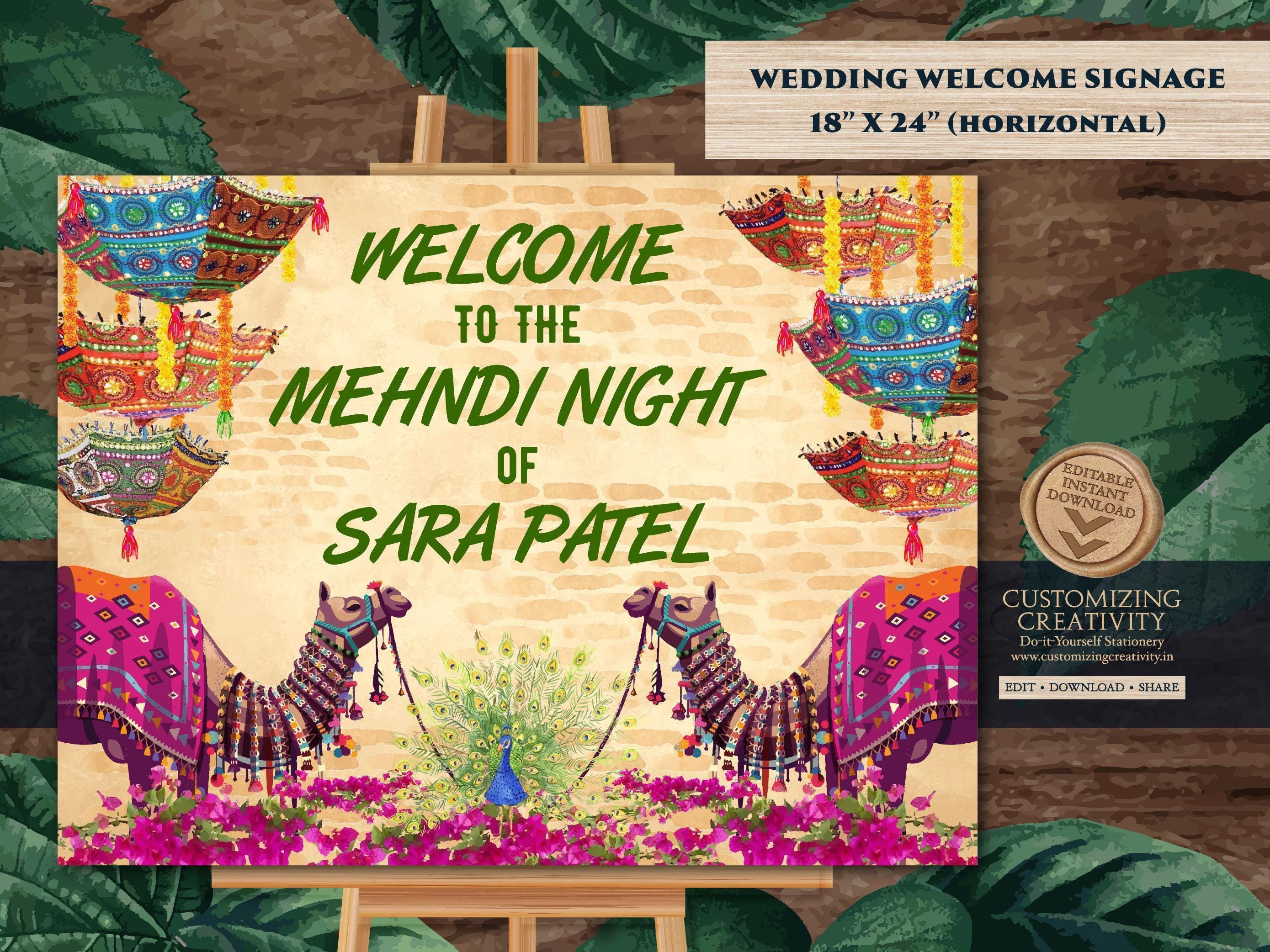 Mehendi Welcome Sign: Desi Wedding Decor (digital Template) - Etsy