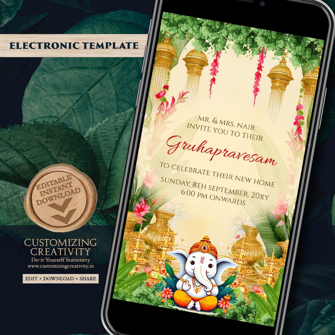 Tamil Housewarming Invite Digital Indian Housewarming Invitation ...