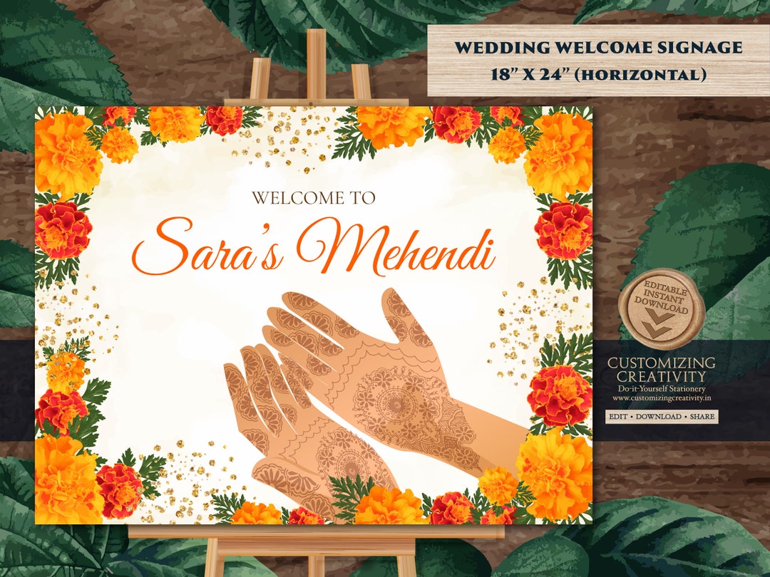 Mehndi Welcome Signs as Mehendi Decor, Mendhi Welcome Sign as Welcome ...