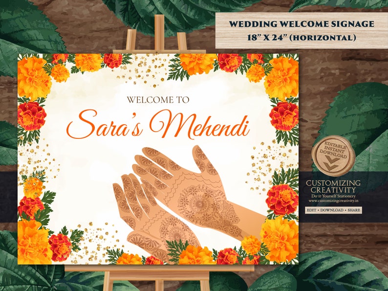 Mehndi Welcome Signs as Mehendi Decor Mendhi Welcome Sign as - Etsy