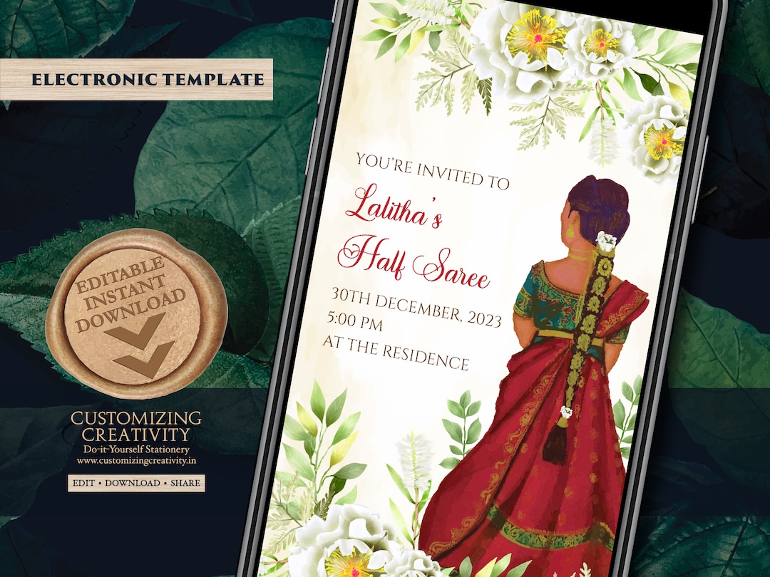 Saree Function Invite as Half Saree Invites, Half Saree Invitations ...