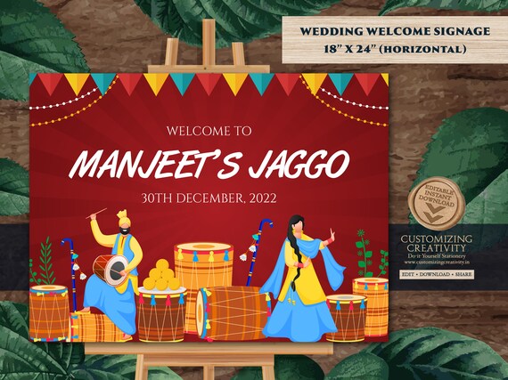 Jago Signs Welcome Board as Dholki Decor Sign Jaggo Night - Etsy UK