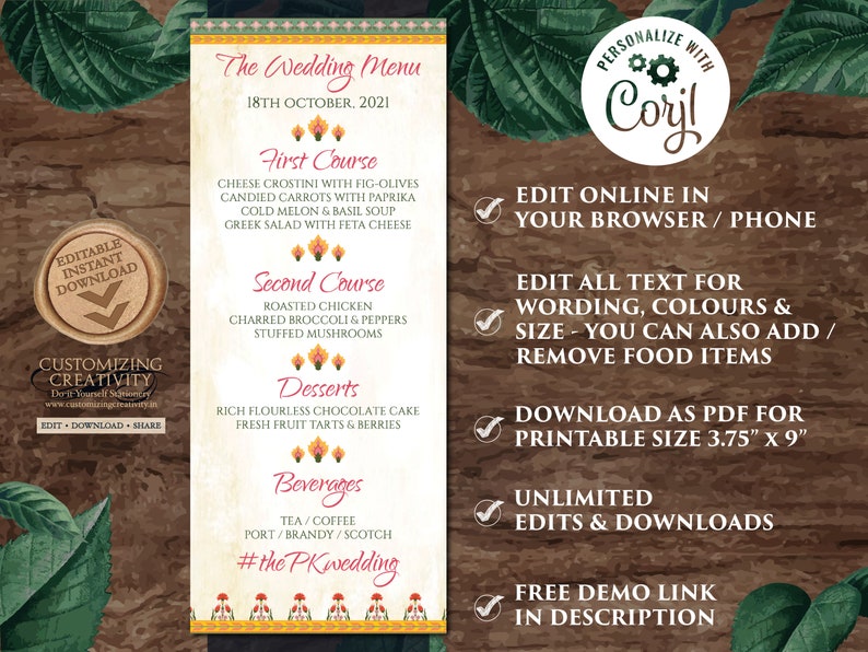Muslim Wedding Menu Cards as Nikkah Menu Card Template Dinner - Etsy