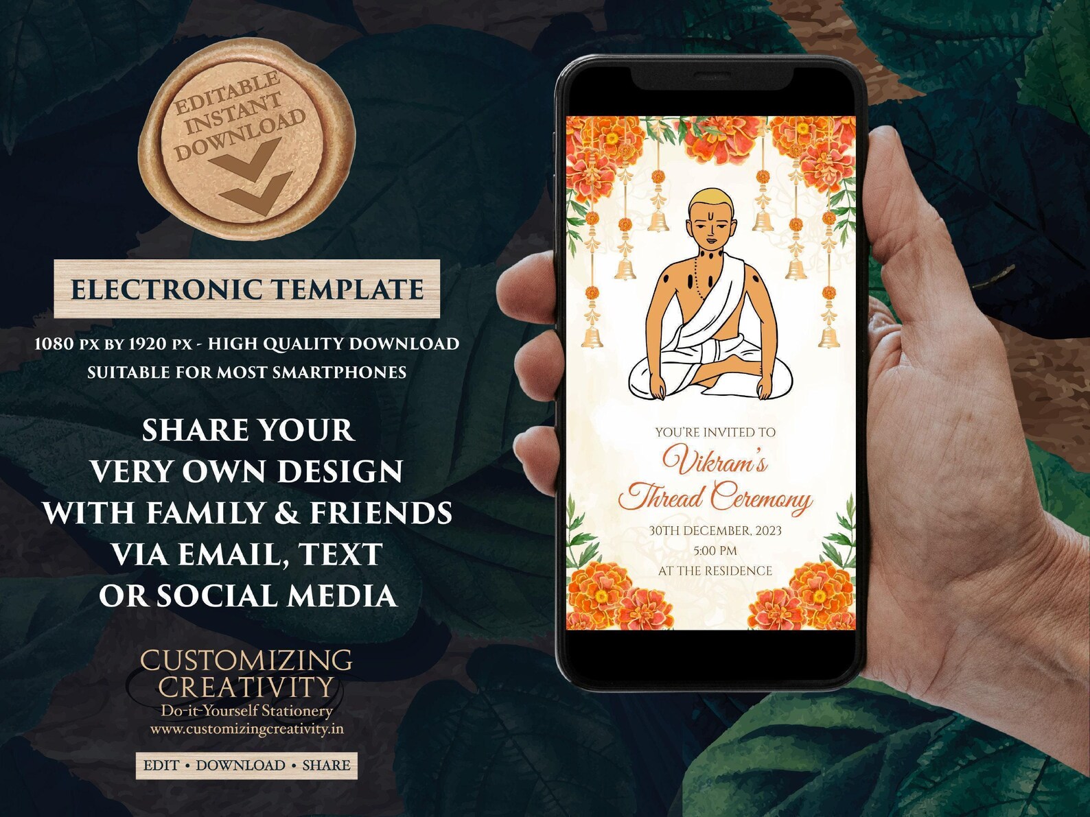 Thread Ceremony Invitation: Upanayanam Yagnopavith Invite (digital ...