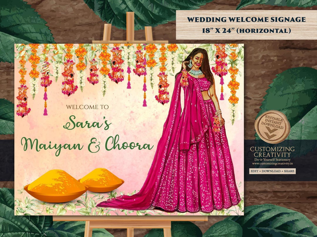 Floral Maiyan Welcome Sign: Sikh Wedding Decor (digital Download) - Etsy