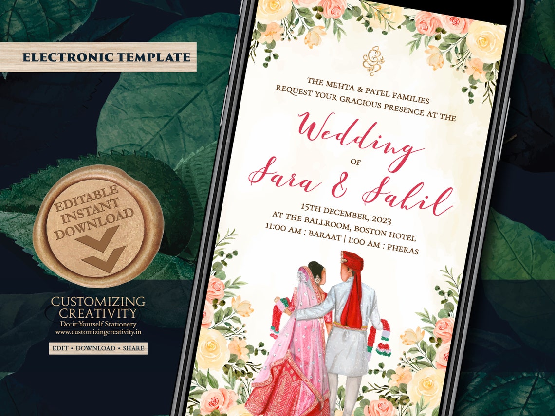 Indian Wedding Invites as Digital Hindu Wedding Cards Hindu | Etsy