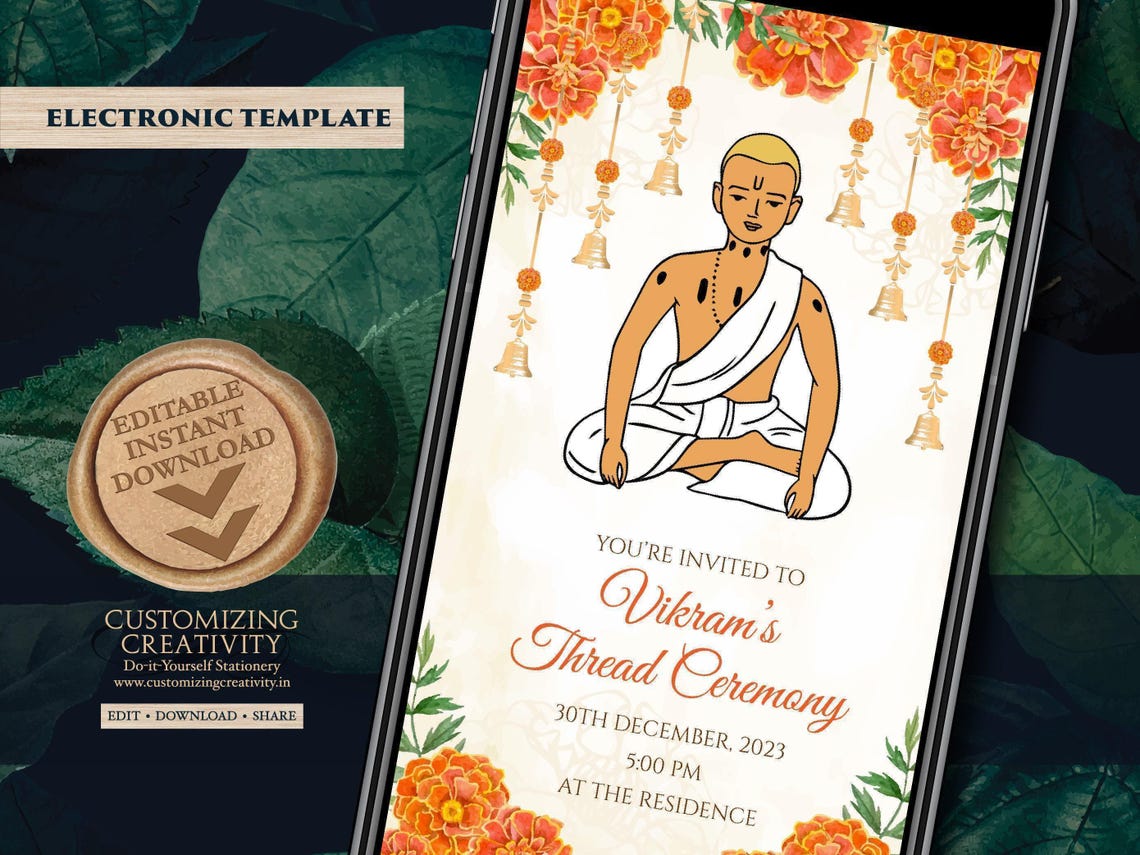 Thread Ceremony Invitation: Upanayanam Yagnopavith Invite (digital ...